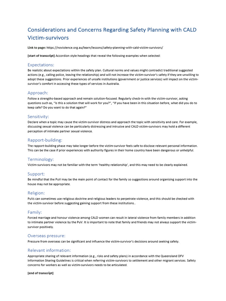 Safety Planning for CALD Victim-Survivors | PDF | Violence | Intimate ...