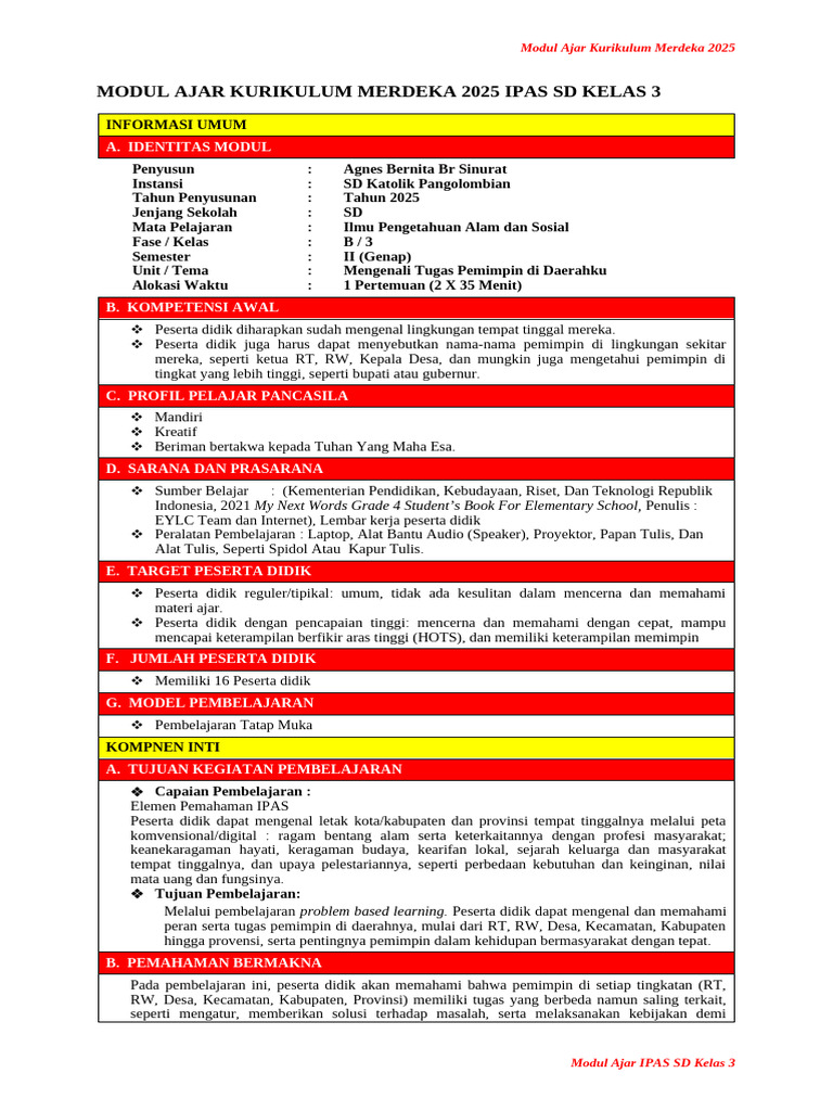 Modul Ajar Ipas Kelas 3 SD Agnes Sinurat | PDF