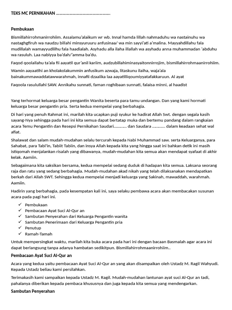 TEKS MC PERNIKAHAN | PDF