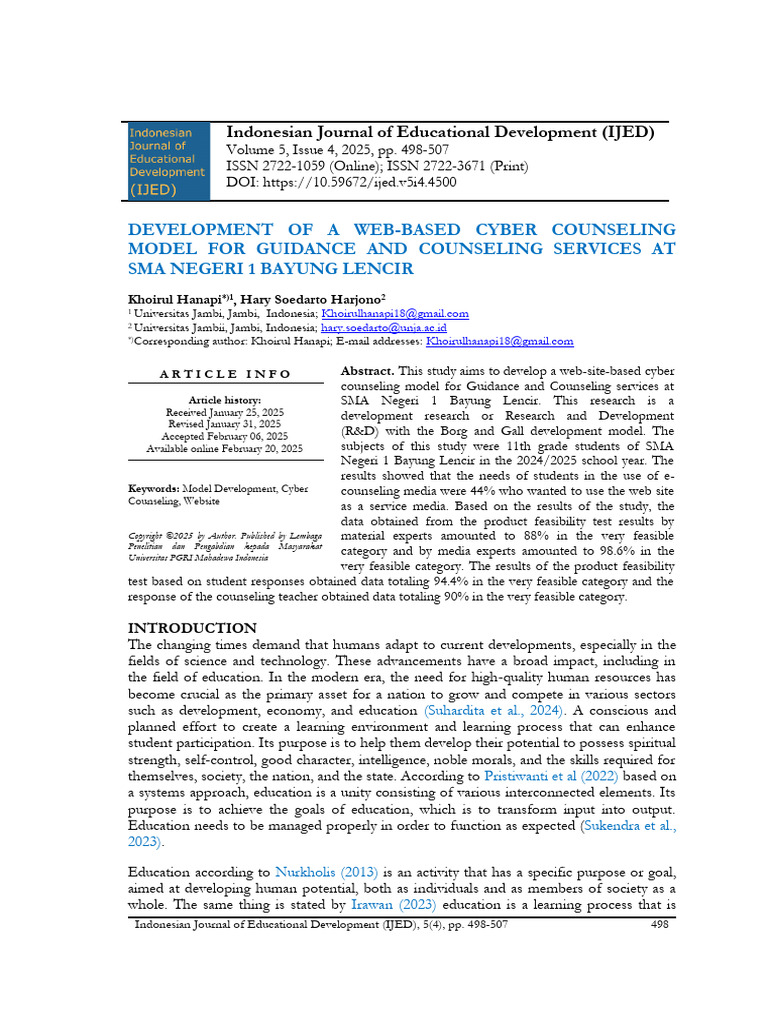 PENGEMBANGAN MODEL CYBER COUNSELING BERBASIS WEBSITE UNTUK PELAYANAN BIMBINGAN DAN KONSELING DI ...