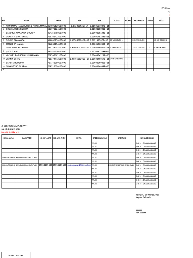 Format Data NPWP Wajib Pajak ASN | PDF