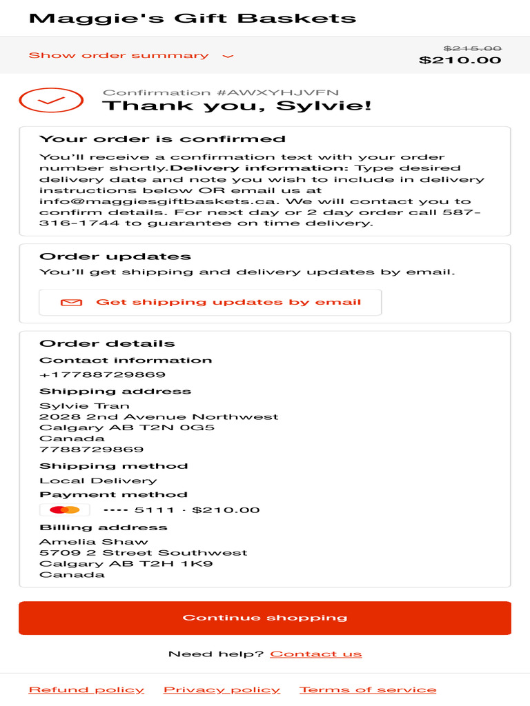 Thank You For Your Purchase! - Maggie's Gift Baskets - Checkout | PDF