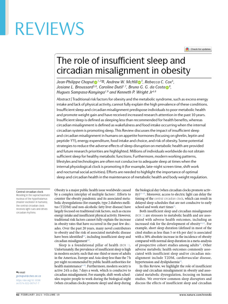 The role of insufficient sleep and circadian misalignment in obesity ...
