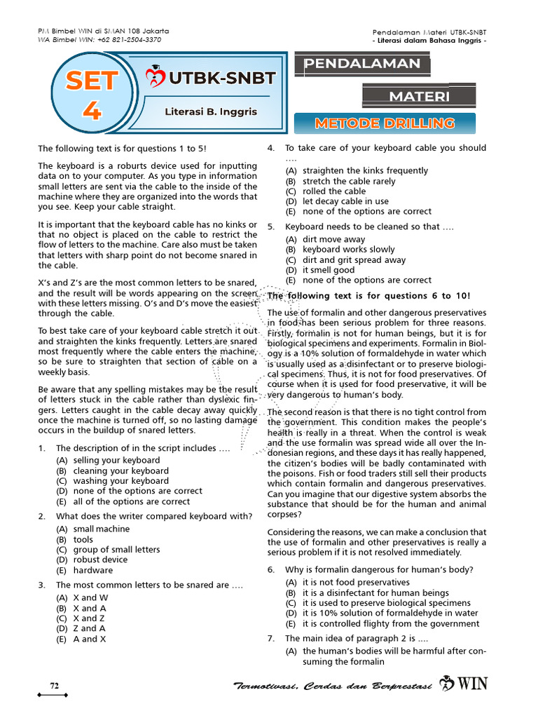 Modul PM SNBT 2024 Literasi B. Inggris - SET 4 | PDF | Tsunami | Formaldehyde