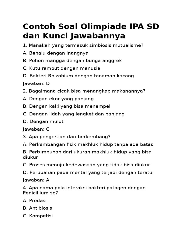 Soal Olimpiade IPA SD dan Kunci Jawab | PDF