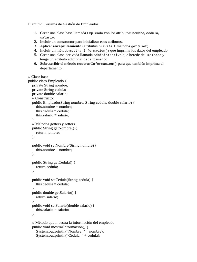Ejercicio de Estructura de Una Clase en Java | PDF