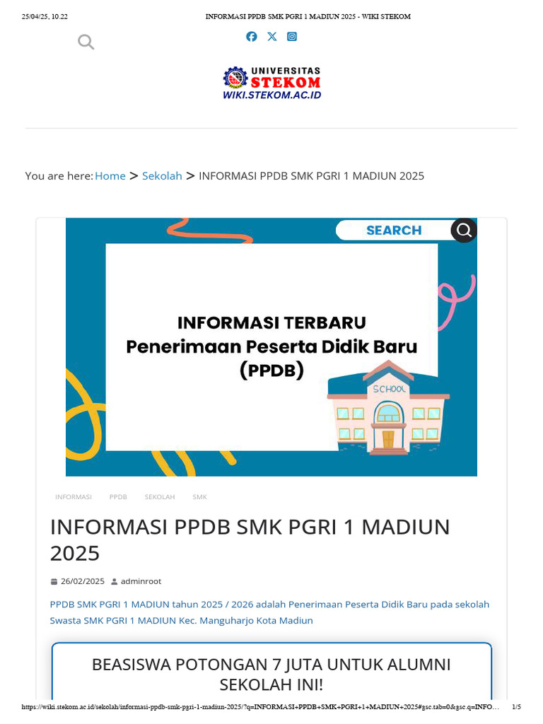 Informasi PPDB SMK Pgri 1 Madiun 2025 - Wiki Stekom | PDF