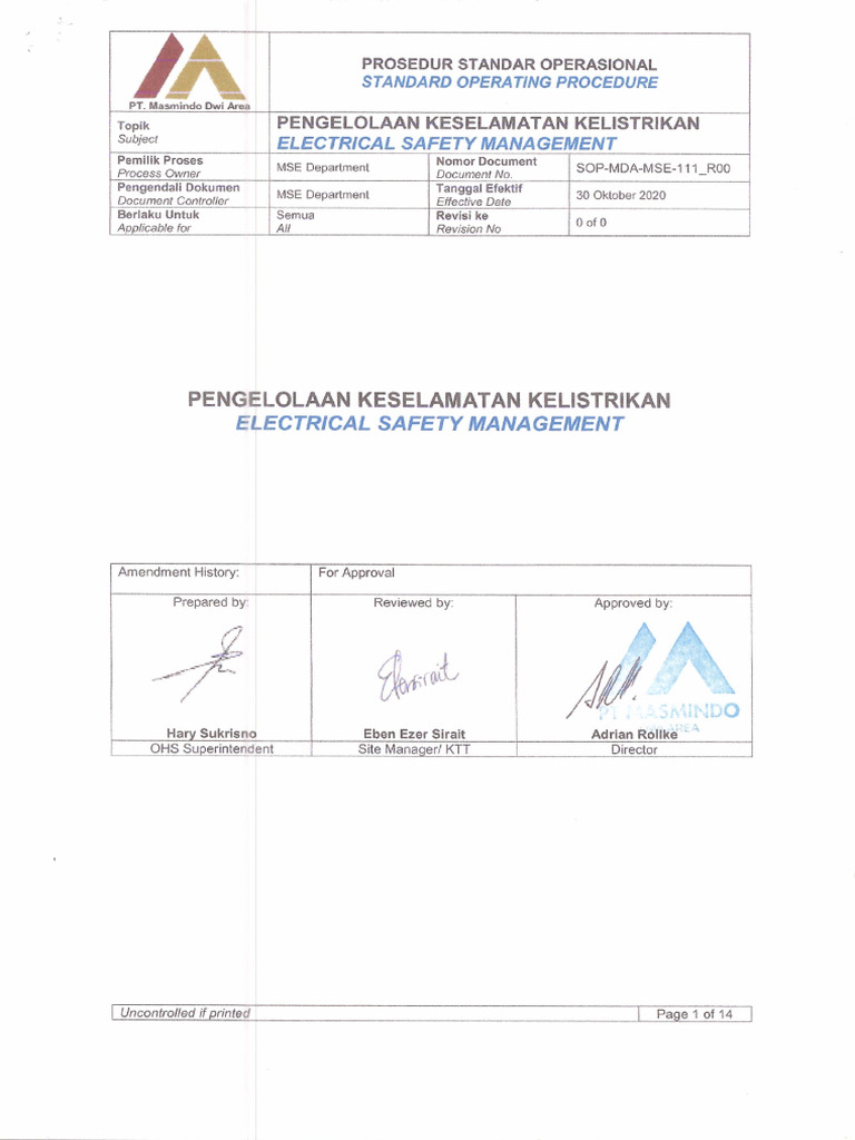 Pengeloalaan Keselamatan Kelistrikan | PDF
