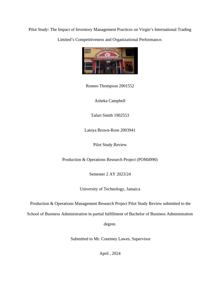 POM Research Project Pilot Study | PDF | Inventory | Questionnaire