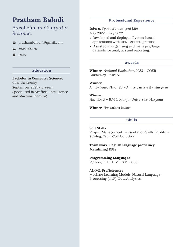 Pratham Balodi FlowCV Resume 20250409 | PDF