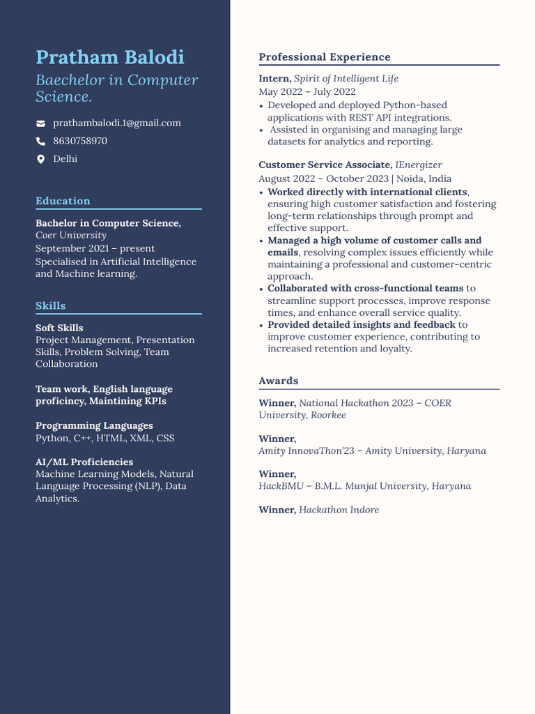 Pratham Balodi FlowCV Resume 20250321 | PDF | Artificial Intelligence | Intelligence (AI ...