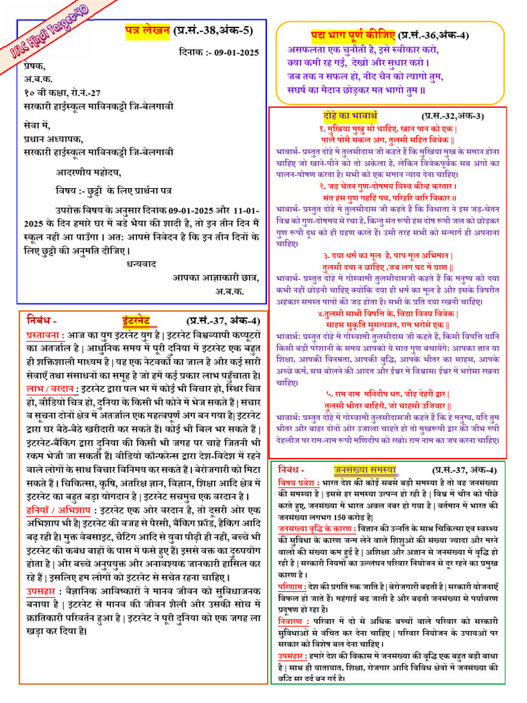10th STD TL Hindi Target 40 2024-25 by DR Sunil Parit | PDF