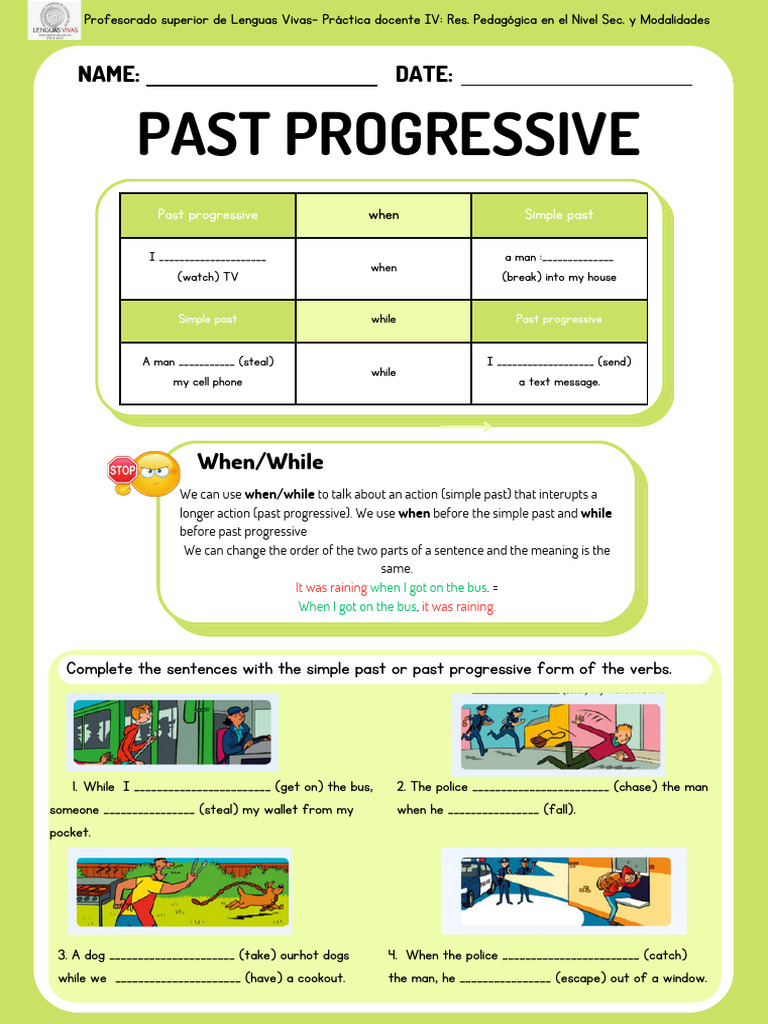 Past Progressive Worksheet | PDF
