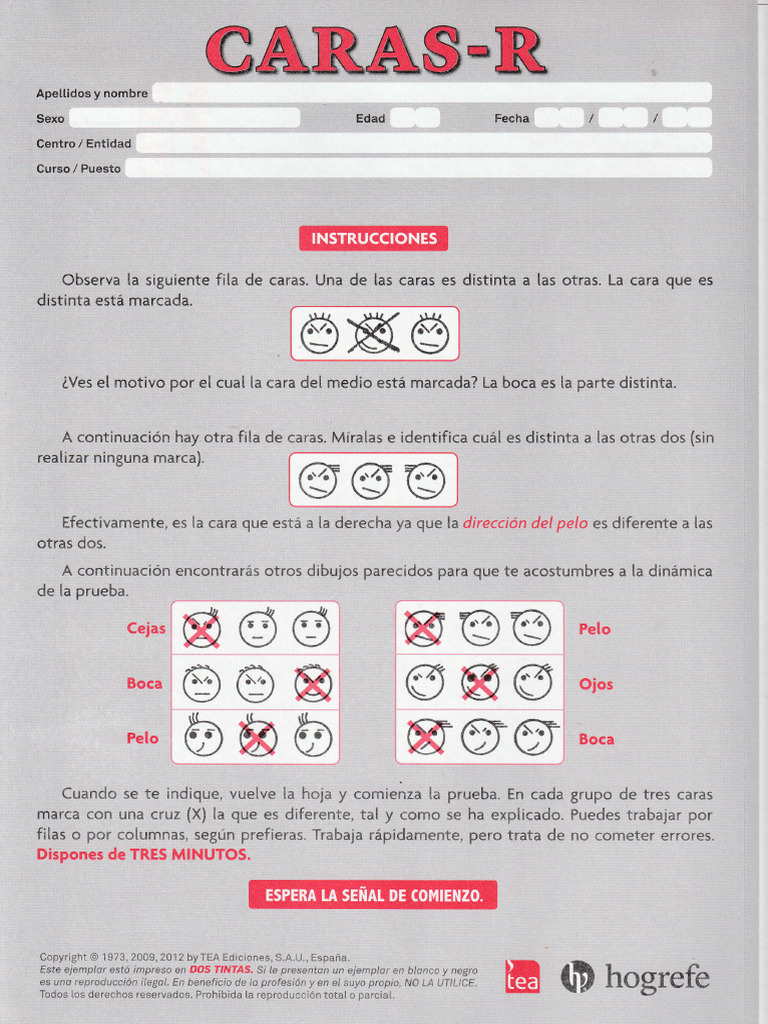 (MATERIAL) Instrucciones de Prueba CARAS-R | PDF