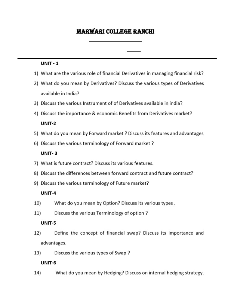 Financial Derivatives Question Bank 2020 | PDF