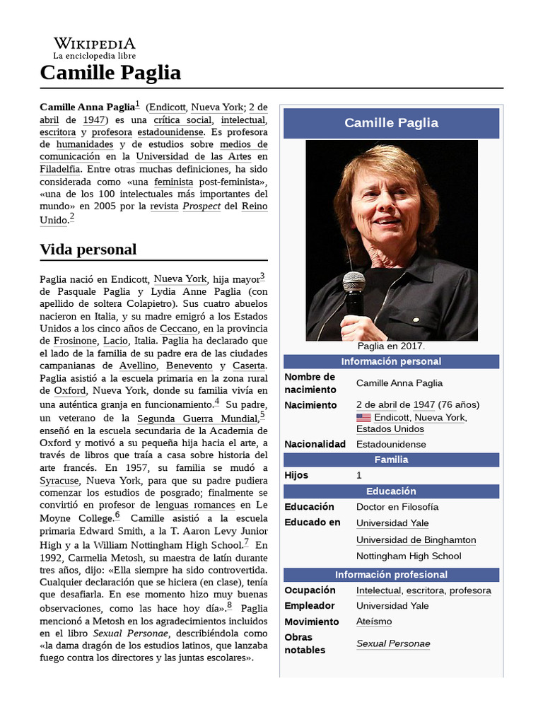 Biografía de Camille Paglia: Intelectual y Feminista | PDF