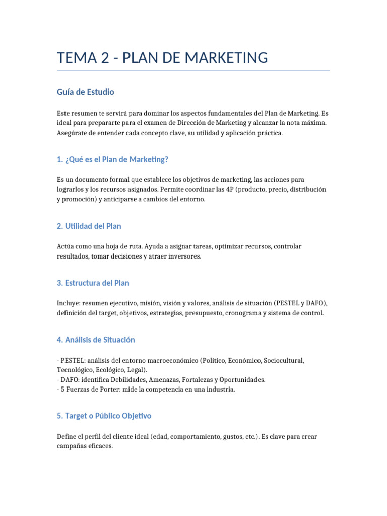 Tema2 Resumen Plan Marketing | PDF