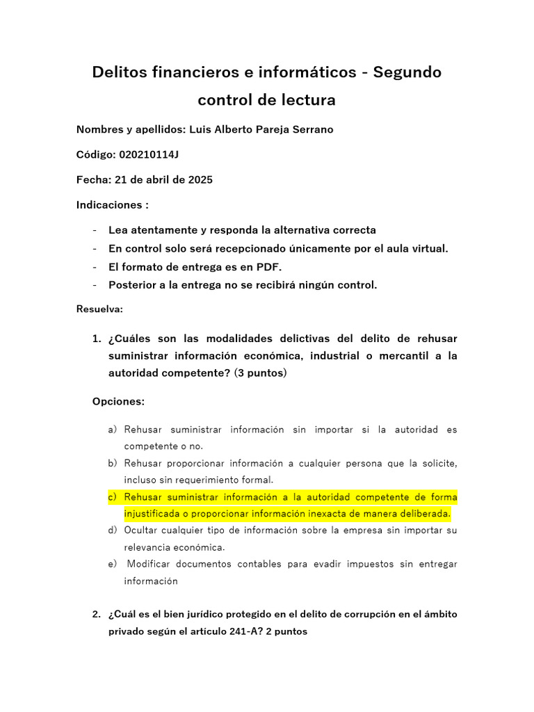 Segundo Control de Lectura - Dfi | PDF | Bancos | Corrupción política