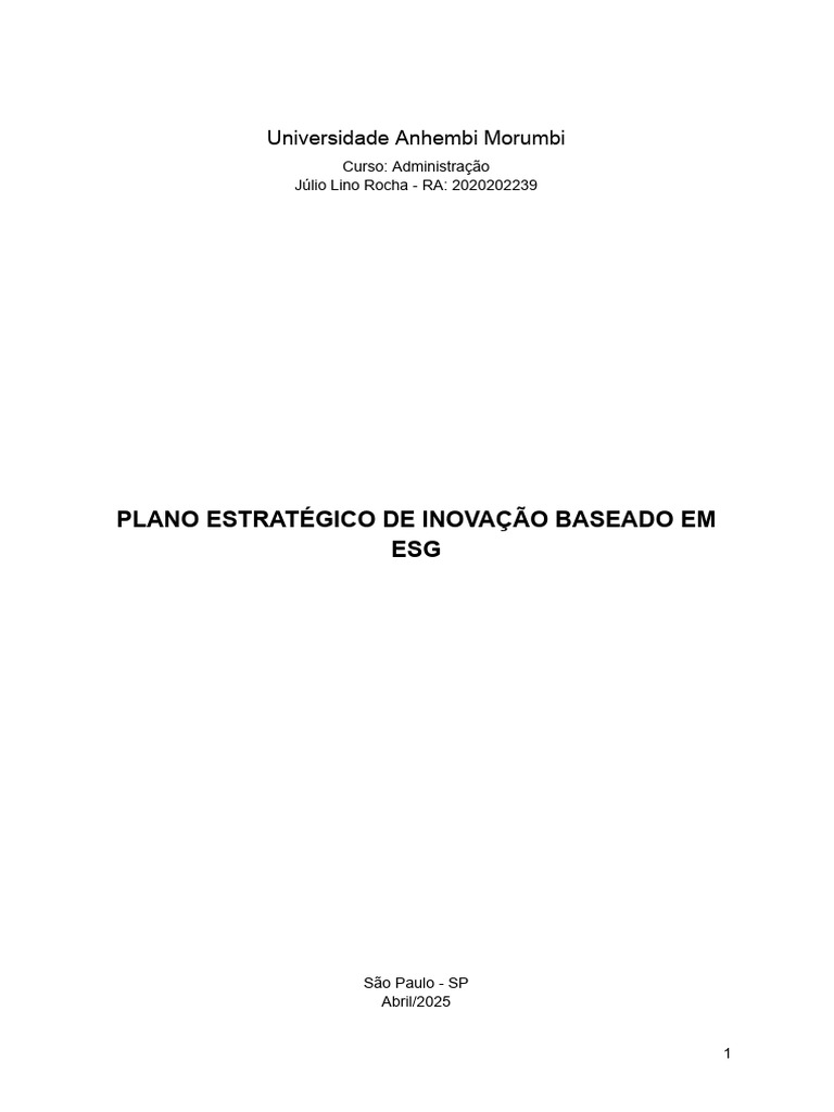 Atividade Plano Estratégico ESG - Júlio Lino Rocha_RA 2020202239 | PDF ...