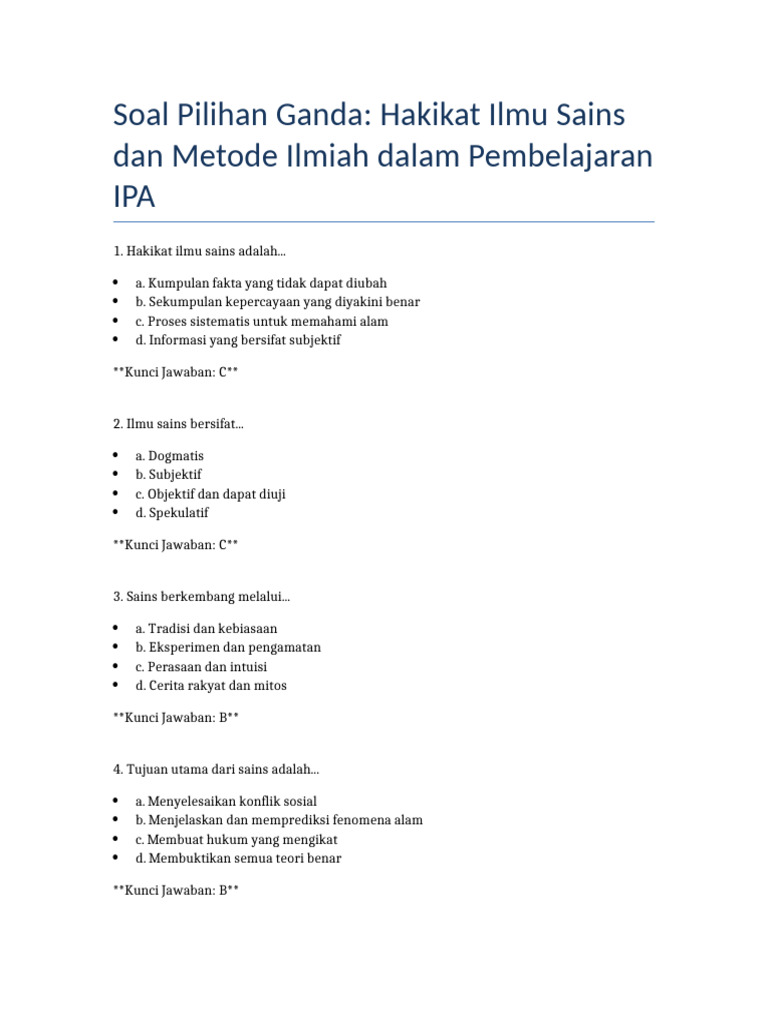 Soal Hakikat Sains Dan Metode Ilmiah | PDF