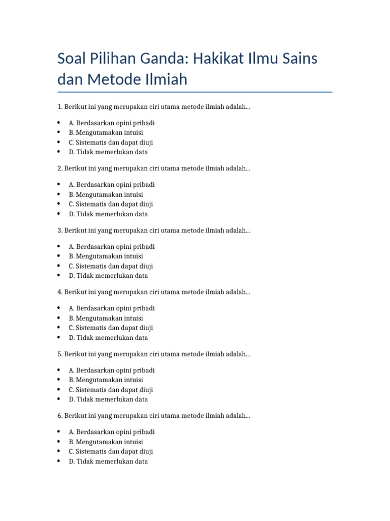 Soal_Hakikat_Ilmu_Sains_dan_Metode_Ilmiah | PDF