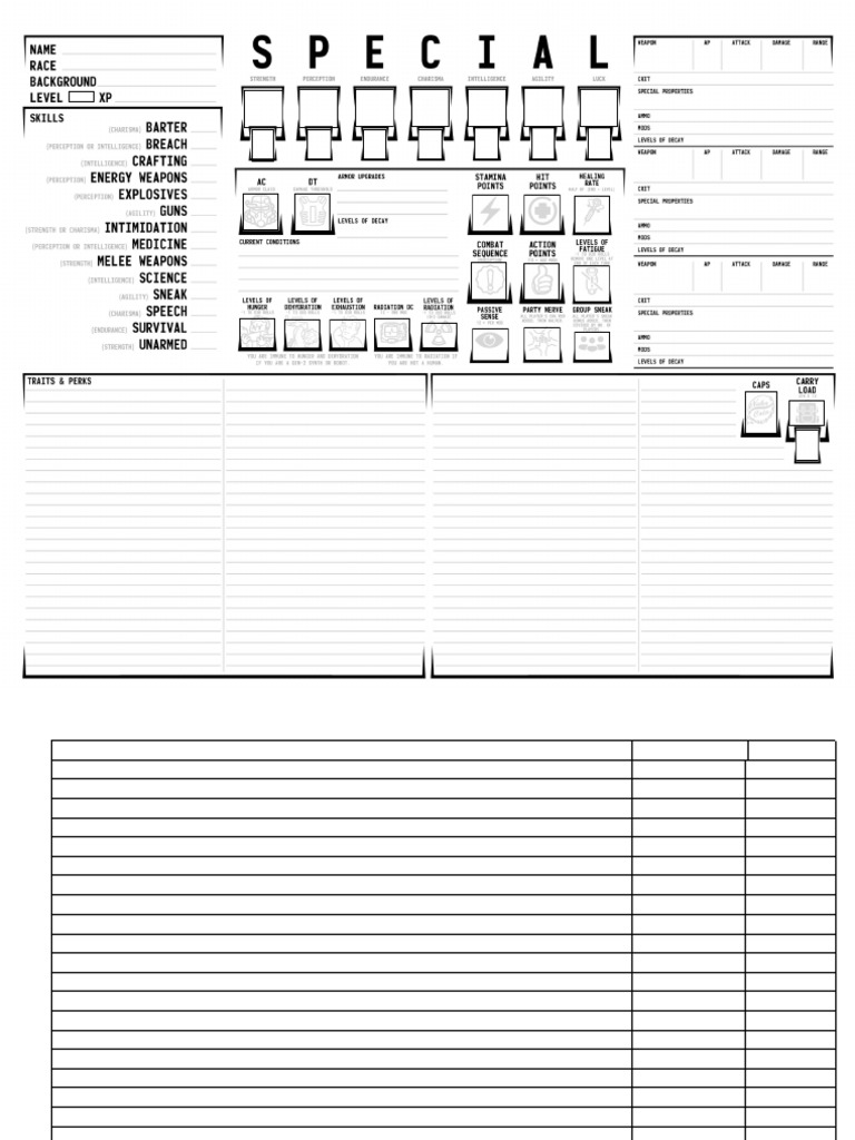 Character Sheet Arcane-Arcade Fallout 2.0 | PDF