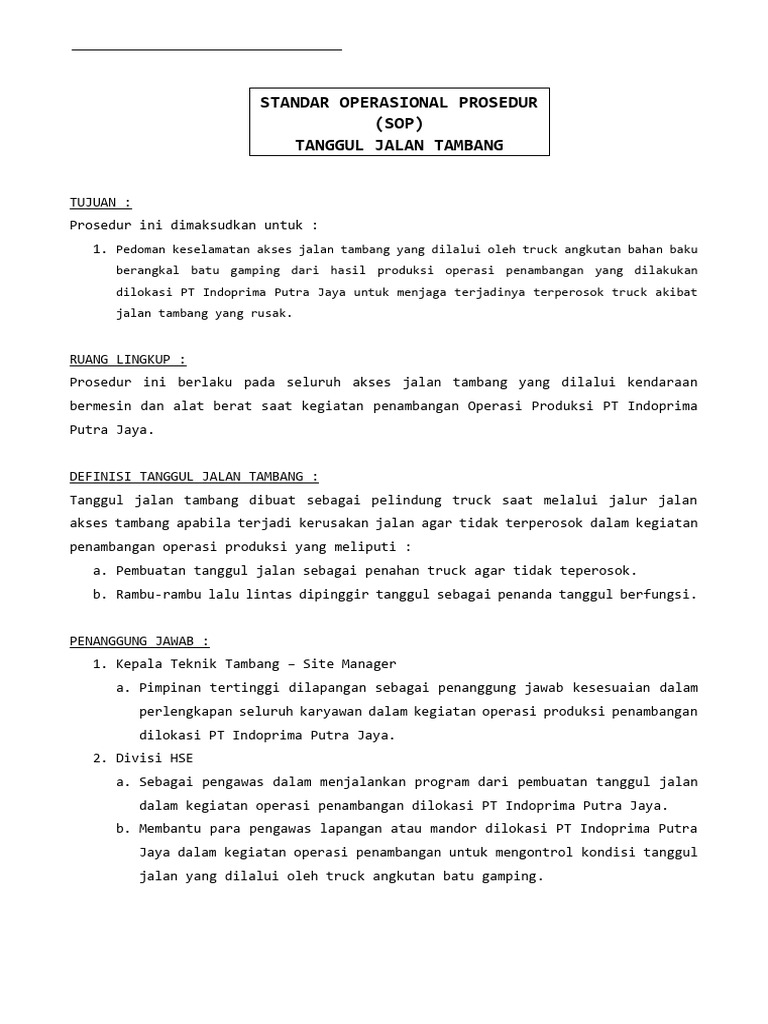 SOP Tanggul Jalan Tambang | PDF
