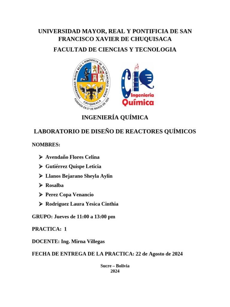 PRACTICA 1 LAB REACTORES | PDF | Velocidad de reacción | Equilibrio químico