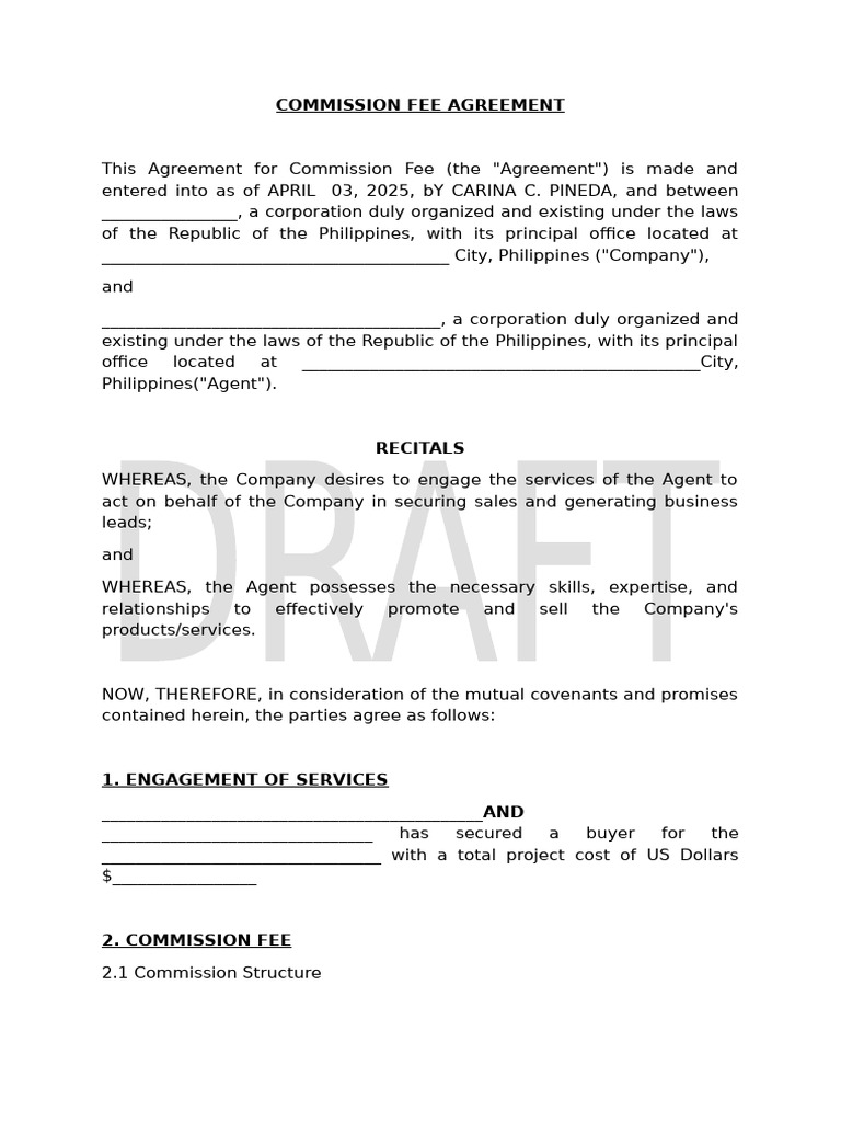 BLANK Commission - Agreement | PDF | Indemnity | Business Law