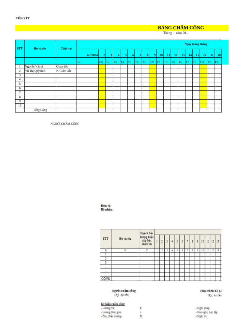 1.-Mau-bang-cham-cong-Excel | PDF