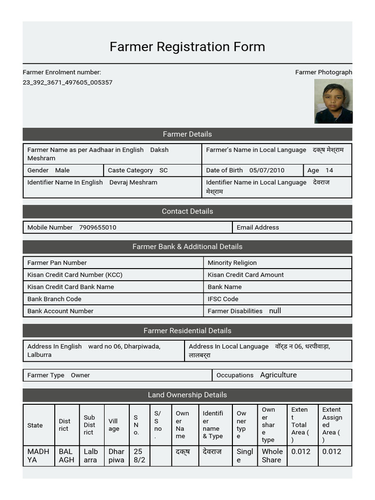Farmer Registration Form | PDF
