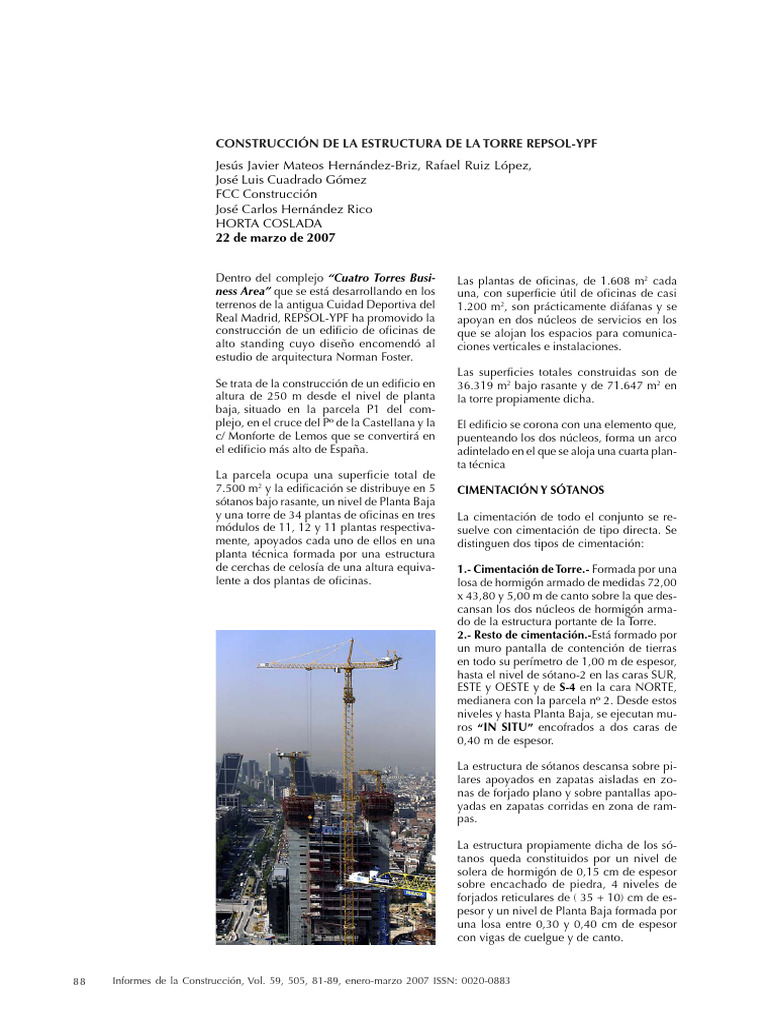 Estudio Estructural Torre YPF | PDF | Fundación (Ingeniería) | Elementos arquitectónicos