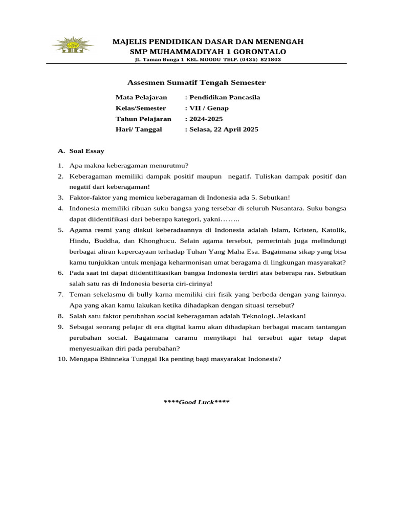 ASTS Genap Penpan Kelas VII | PDF