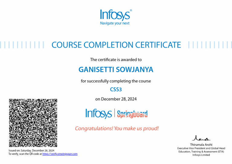 Infosys CSS3 .Certificate | PDF