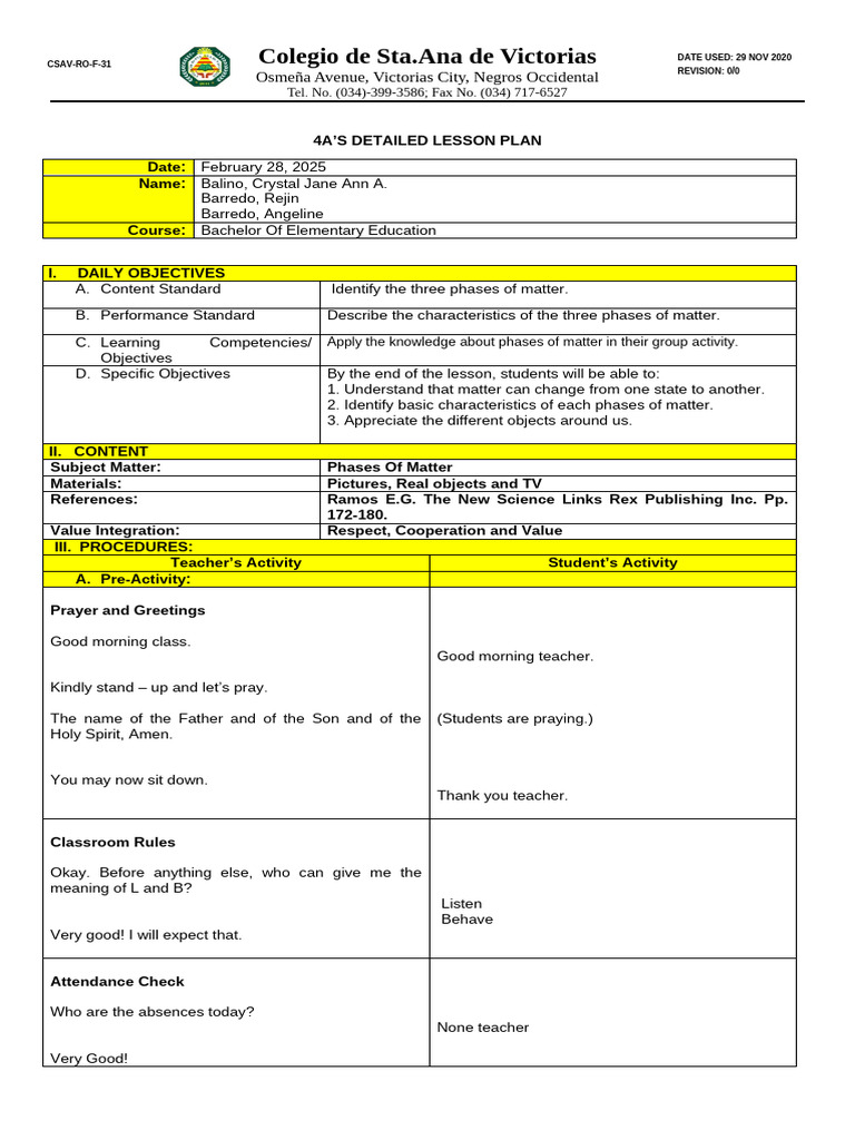 ESCI 3 Phasis of Matter DLP | PDF | Gases | Matter