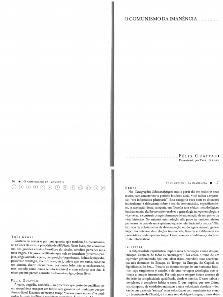COMUNISMO DA IMANÊNCIA, Félix Guattari Entrevista Por Toni Negri | PDF ...