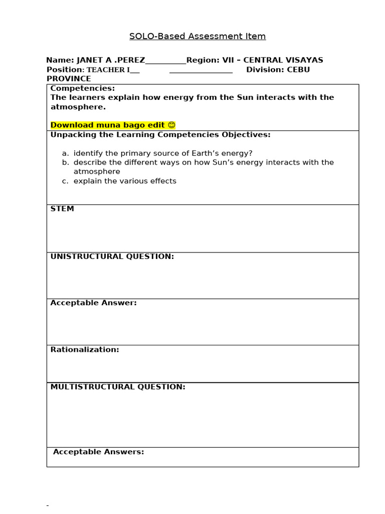 s5 - Solo-Based Assessment Template | PDF