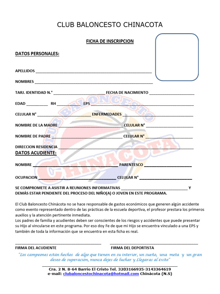 Ficha de Inscripcion Basquet | PDF