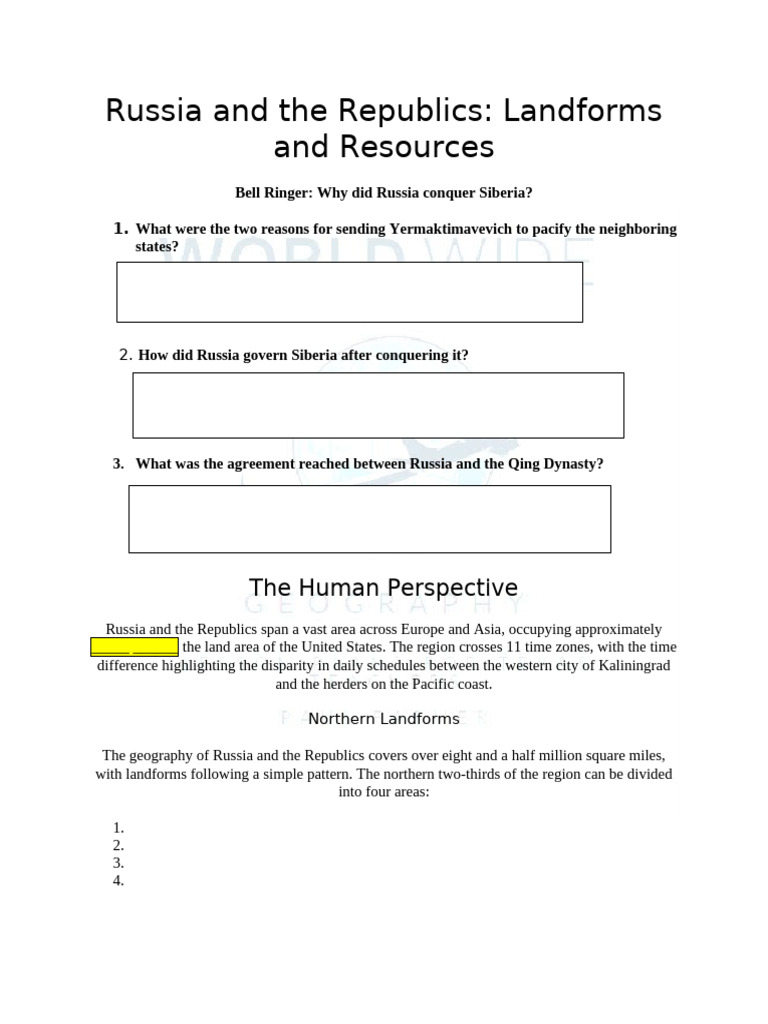 Russia and The Republics: Landforms and Resources: Inca and Their ...