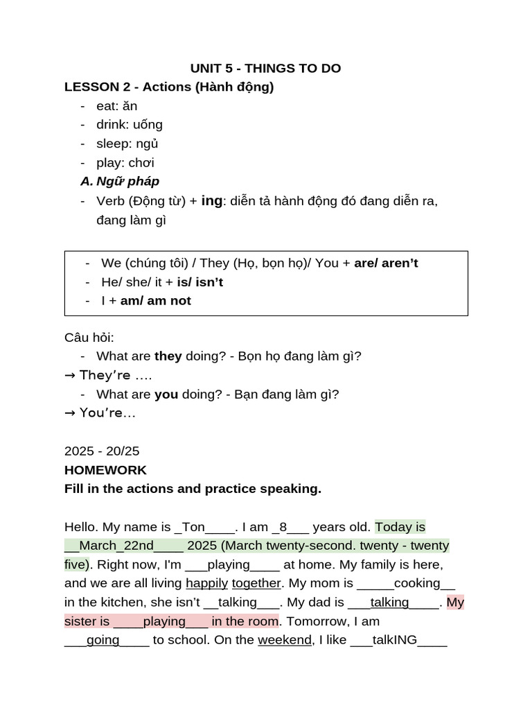 Unit 5 Things To Do - Bài Gi NG | PDF