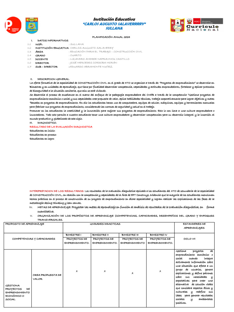 Planificacion - Anual 4to Ept CC Cas | PDF | Aprendizaje | Iniciativa empresarial