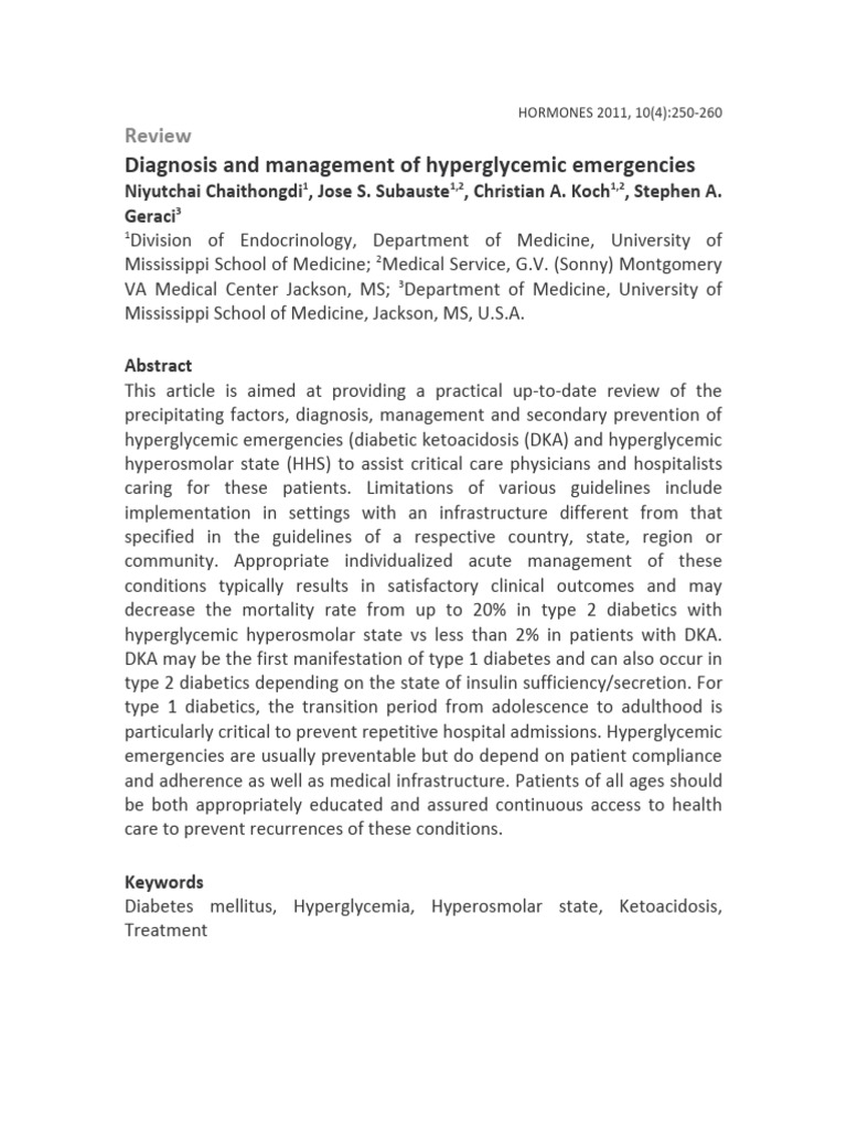 Diagnosis and MX of Hyperglycaemic Emergencies | PDF | Hyperglycemia ...