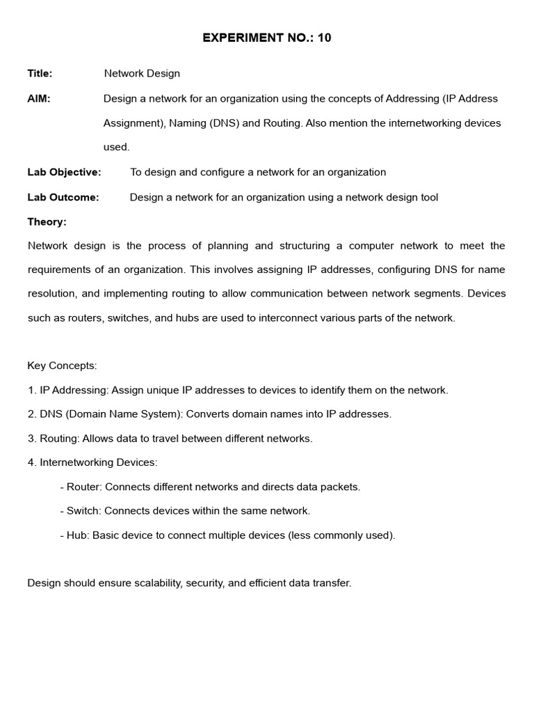 Experiment 10 Network Design Final | PDF