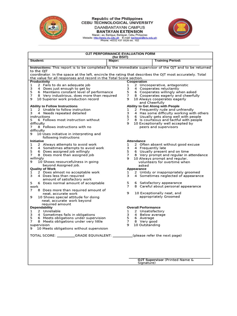 Ojt Performance Evaluation Form | PDF