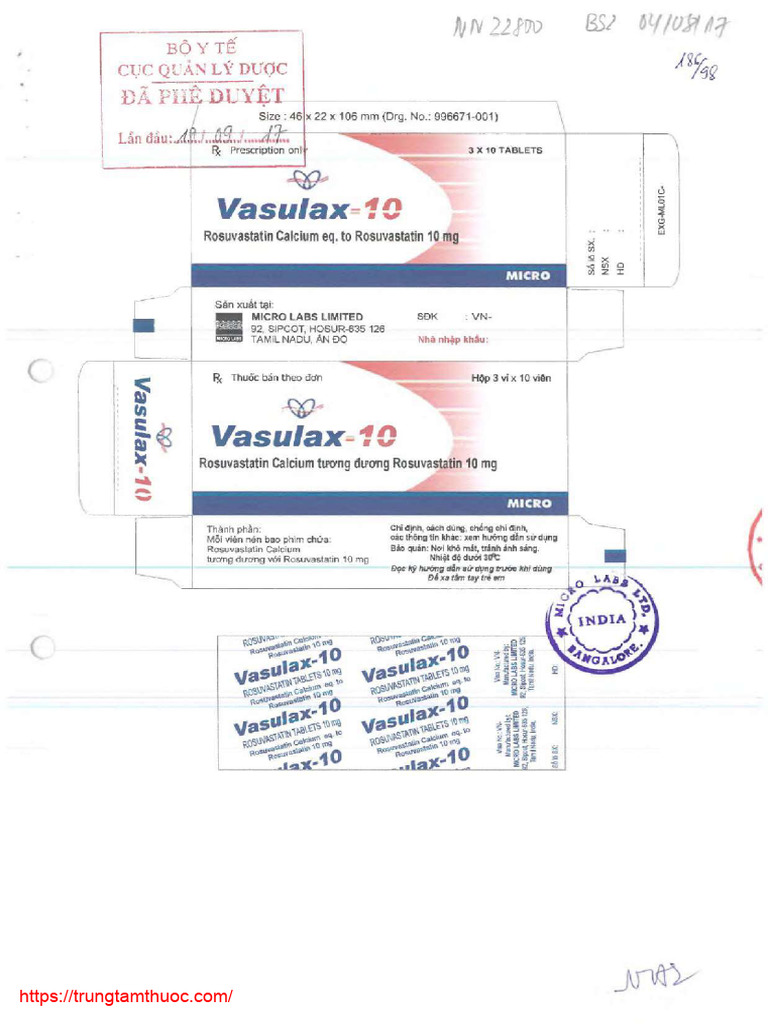 Vasulax 10 Huongdansudung Trungtamthuoc | PDF