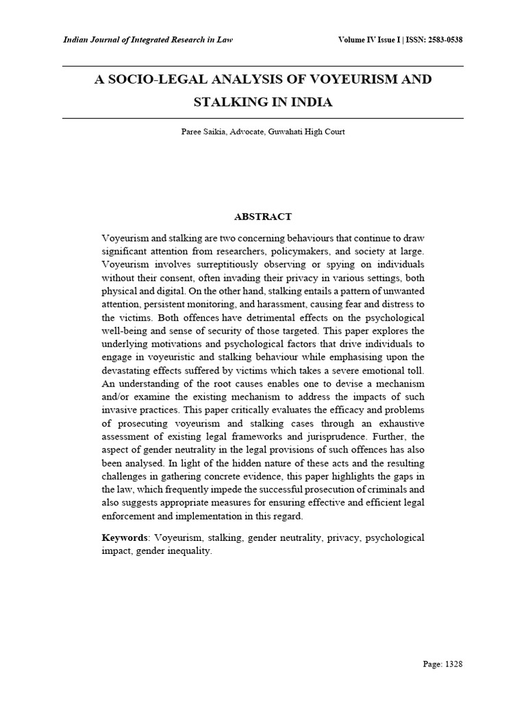 A-SOCIO-LEGAL-ANALYSIS-OF-VOYEURISM-AND-STALKING-IN-INDIA | PDF | Stalking | Crimes