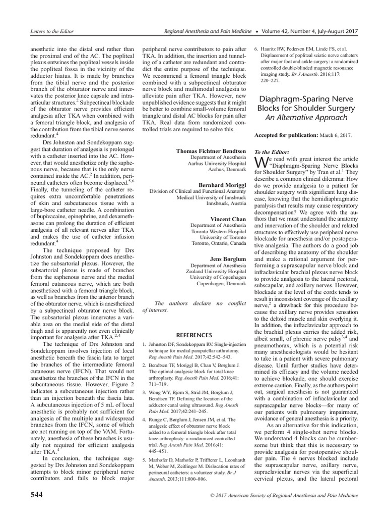 Diaphragm-Sparing Nerve Blocks For Shoulder Surgery An Alternative ...