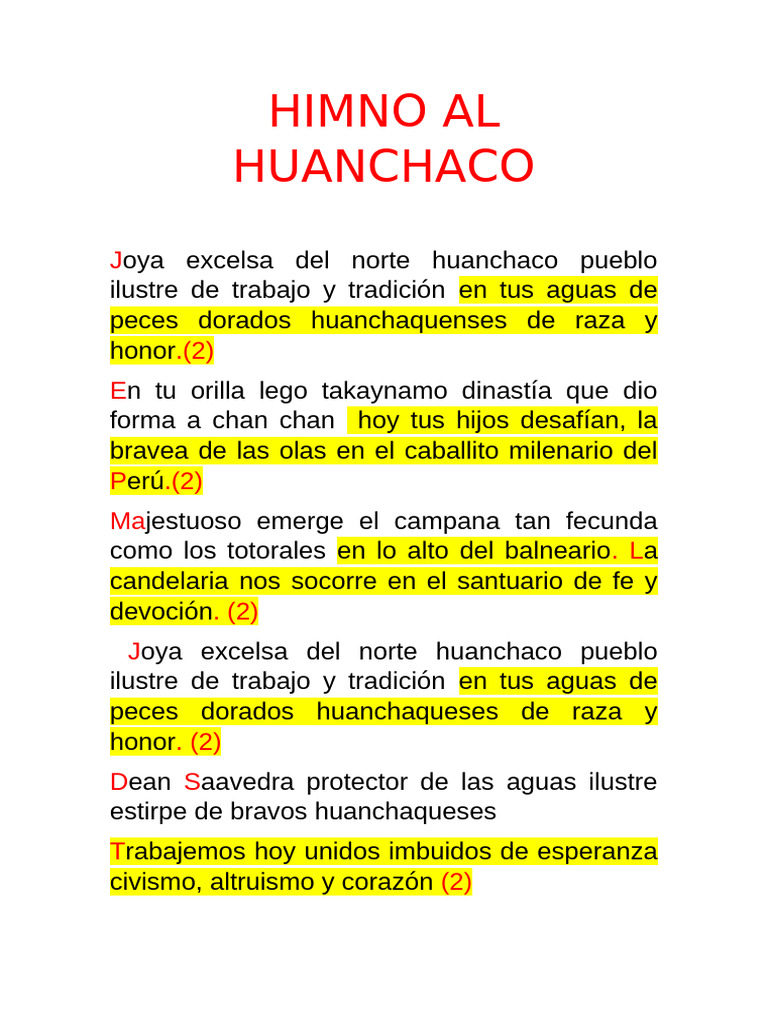 Himno a Huanchaco: Tradición y Honor | PDF
