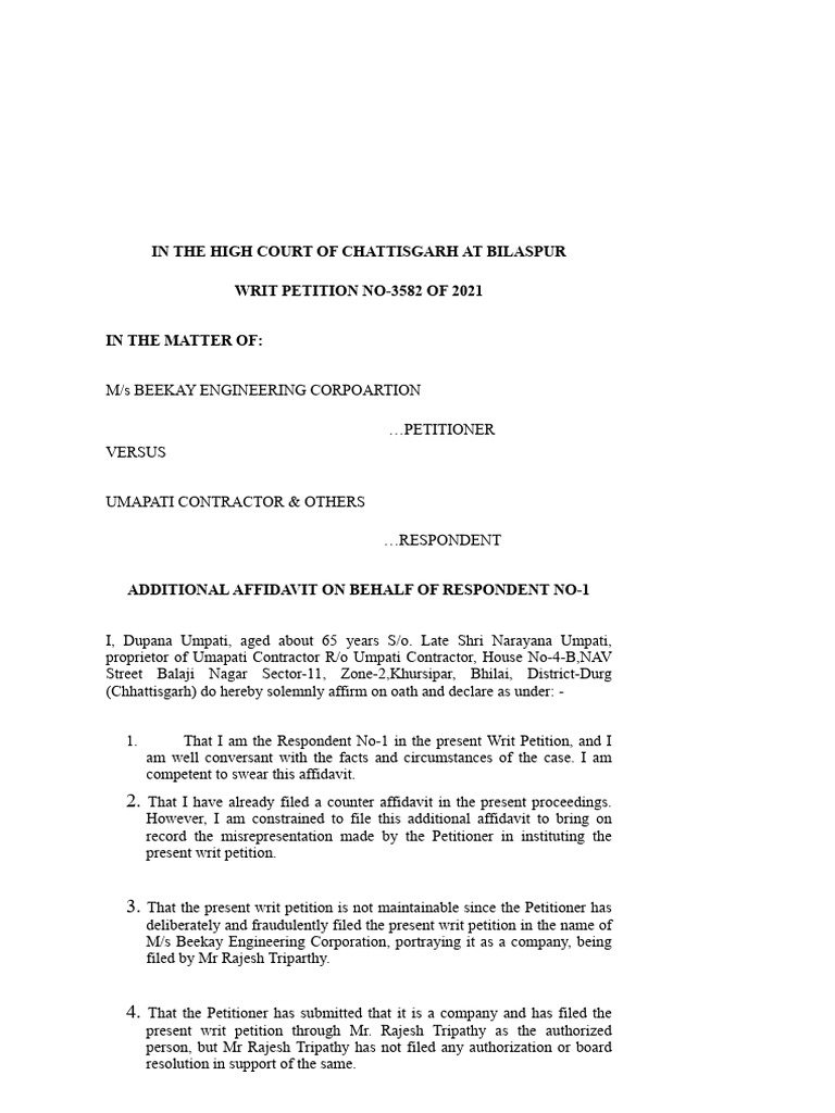 Additional Affidavit in Writ Petition 3582 | PDF | Affidavit | Justice