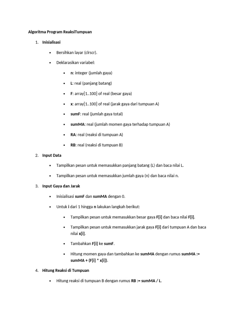 Algoritma Program ReaksiTumpuan | PDF